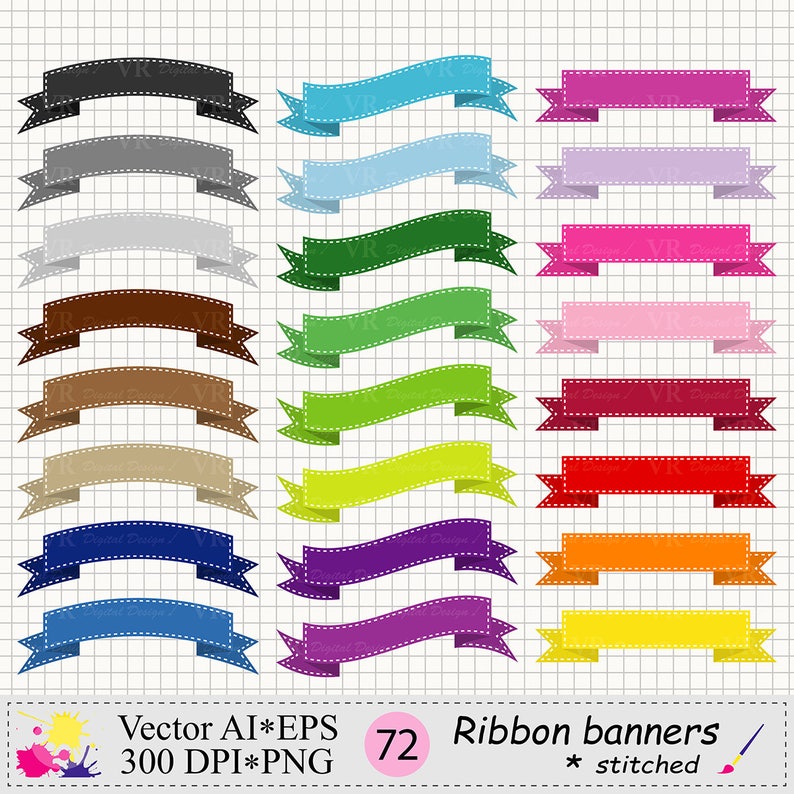 Digital Ribbon Banners Clipart, Stitched Ribbon Banner Clip Art ...