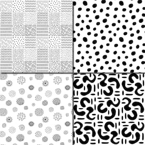 Black and White Hand Drawn Seamless Digital Paper, Trendy Monochrome ...