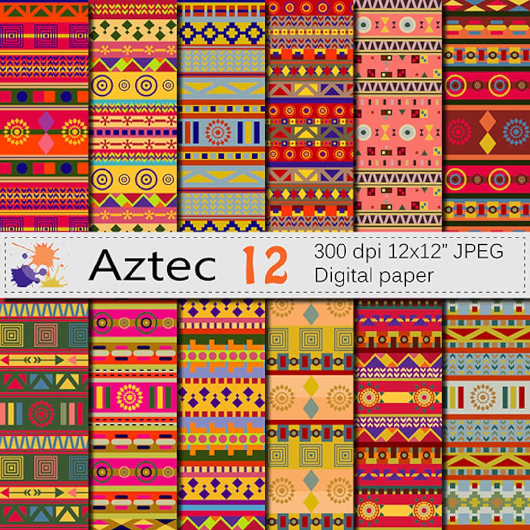 Aztec Digital Paper Set, Ethnic Tribal Digital Papers, Bright Geometric ...