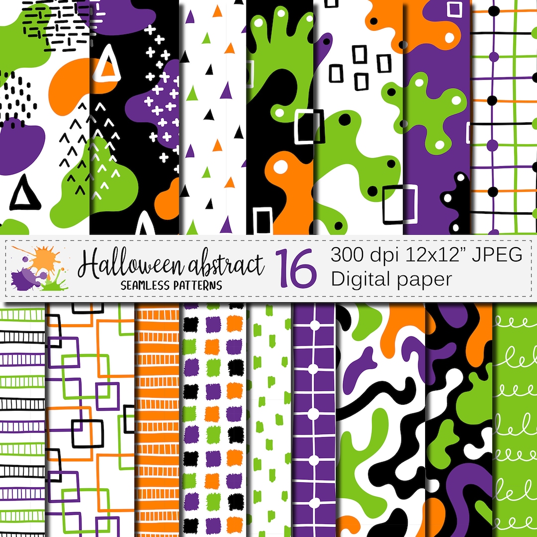 Halloween Abstract Digital Paper, Seamless Hand Drawn Geometric ...