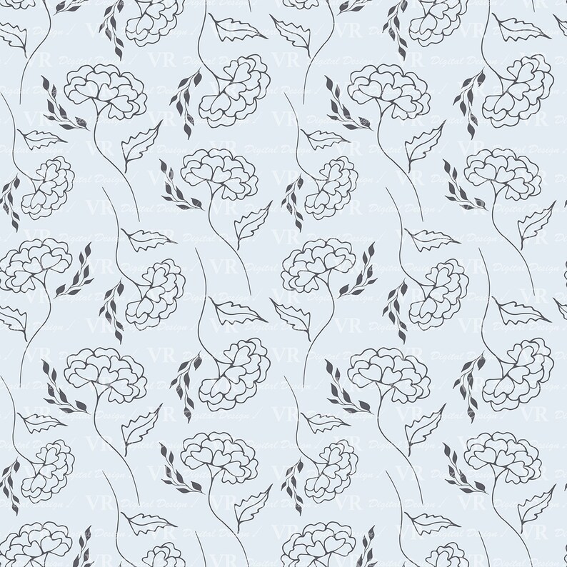 Seamless Elegant Floral Digital Paper Hand Drawn Flowers - Etsy