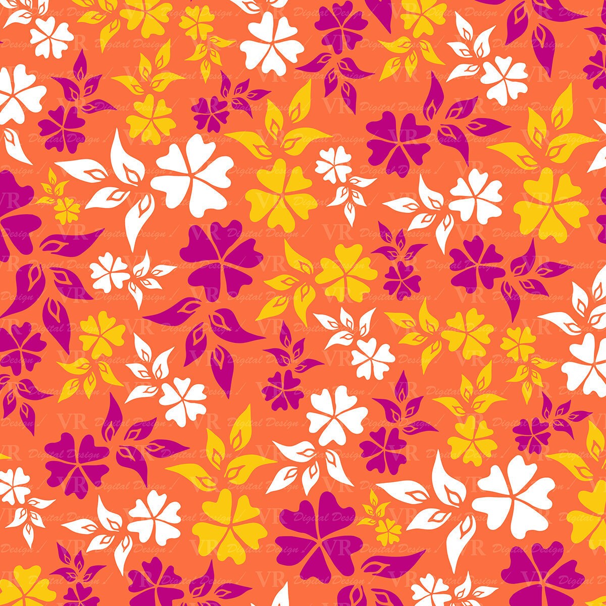 Summer Digital Paper, Bright Flowers and Leaves Digital Paper, "hot ...