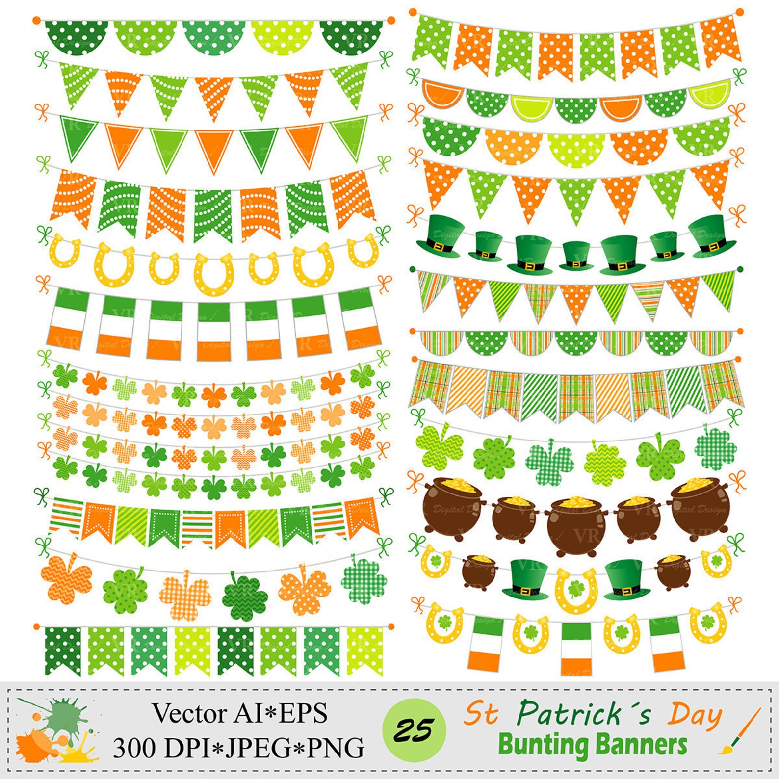 St Patricks Day Bunting Banner Clip Art, Irish Bunting Banner Orange ...
