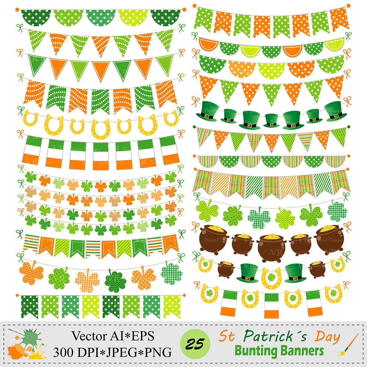 St Patricks Day Bunting Banner Clip Art, Irish Bunting Banner Orange ...