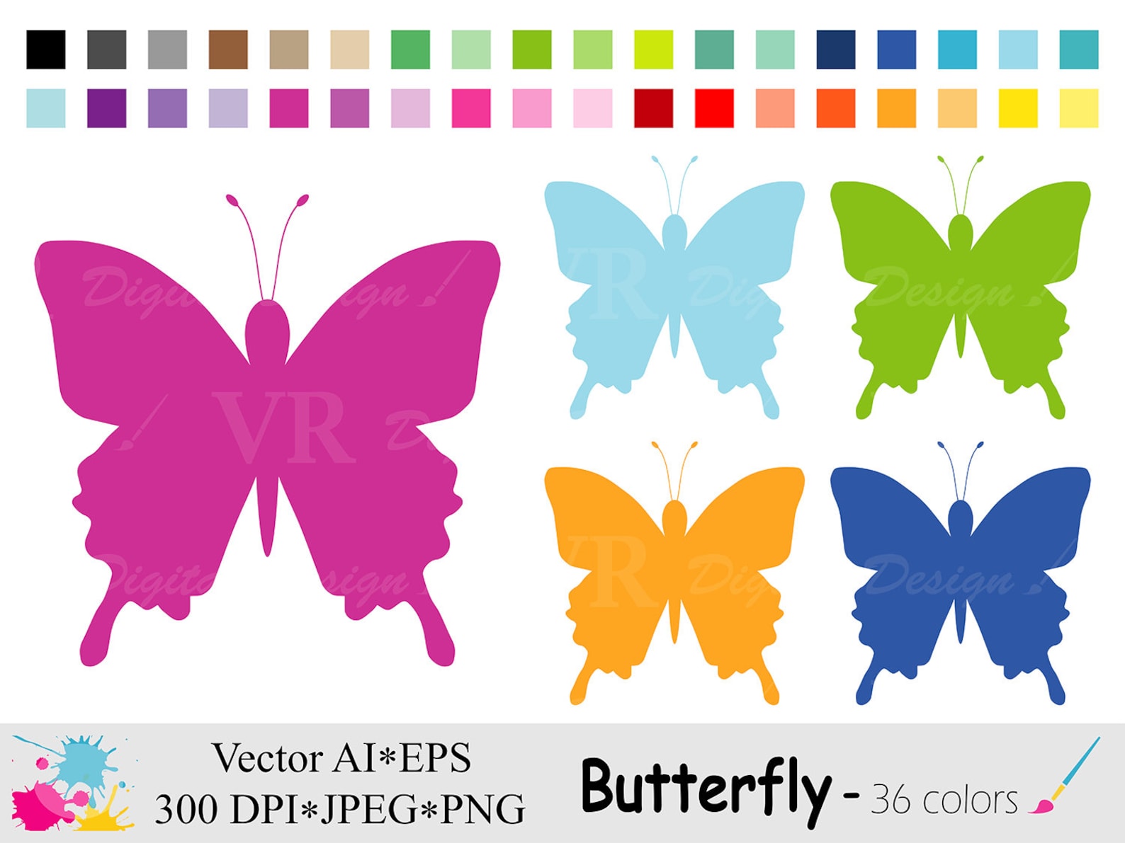 Rainbow Spring Butterfly Clip Art, Butterflies Clipart, Butterfly ...