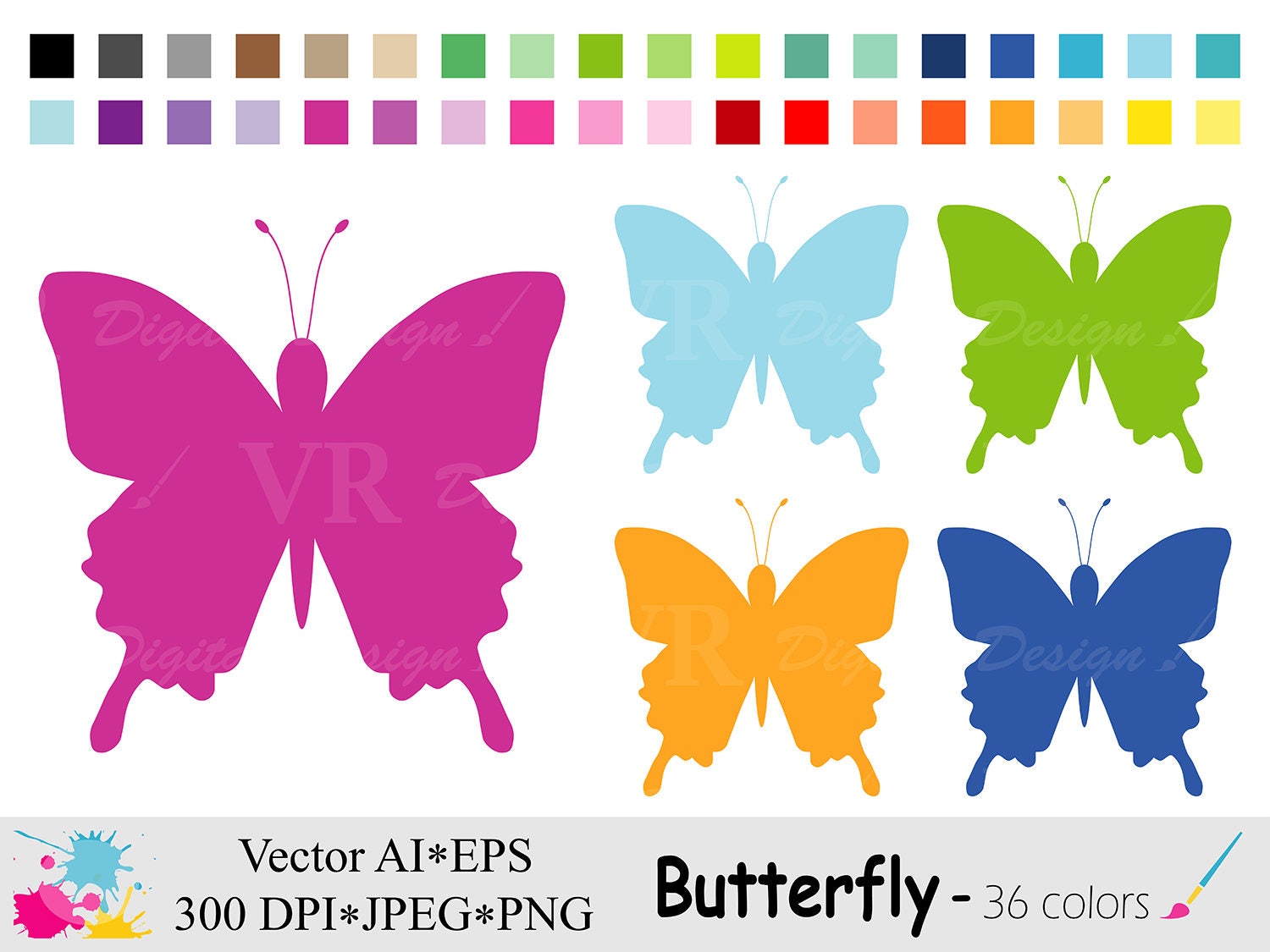 Rainbow Spring Butterfly Clip Art, Butterflies Clipart, Butterfly ...