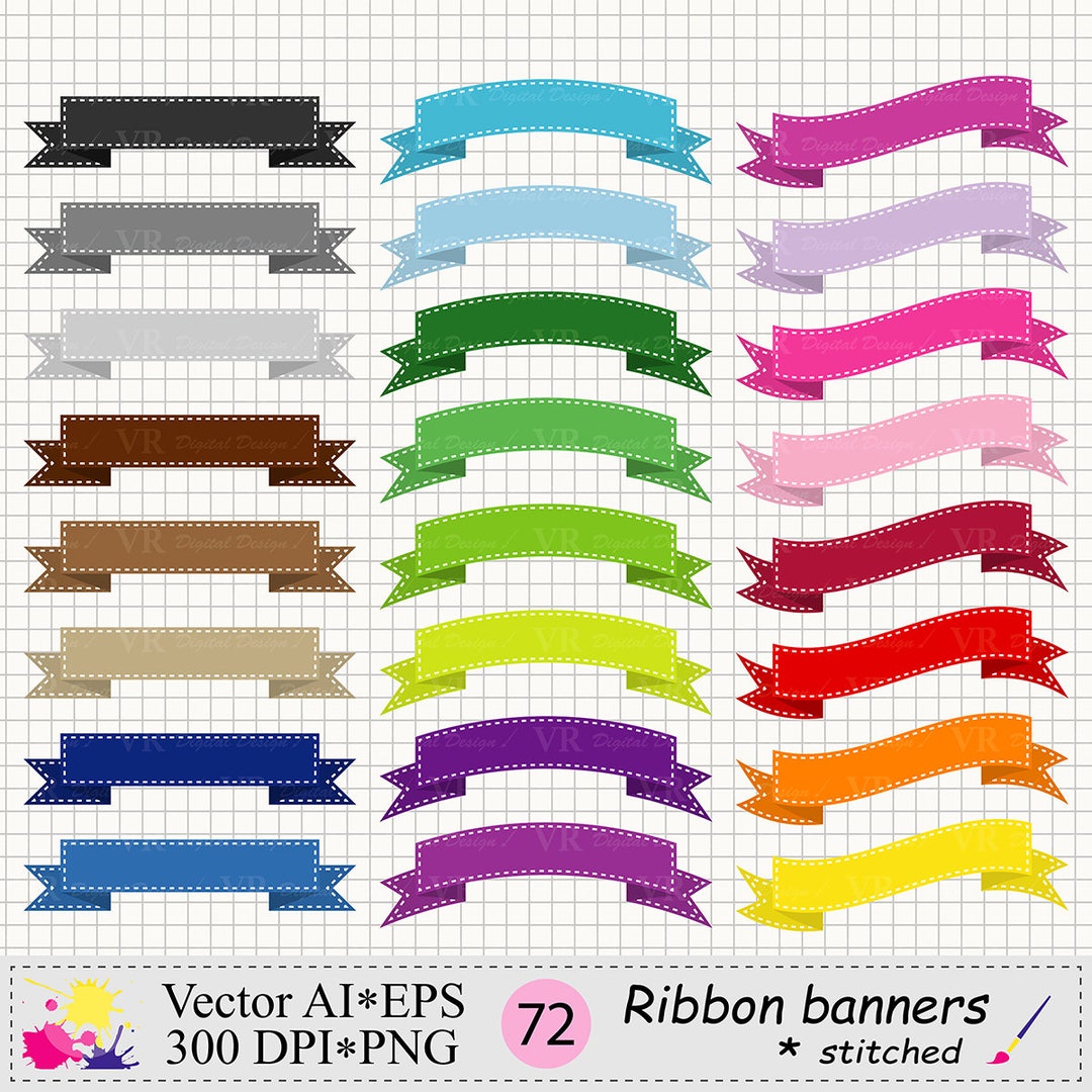 Digital Ribbon Banners Clipart, Stitched Ribbon Banner Clip Art ...