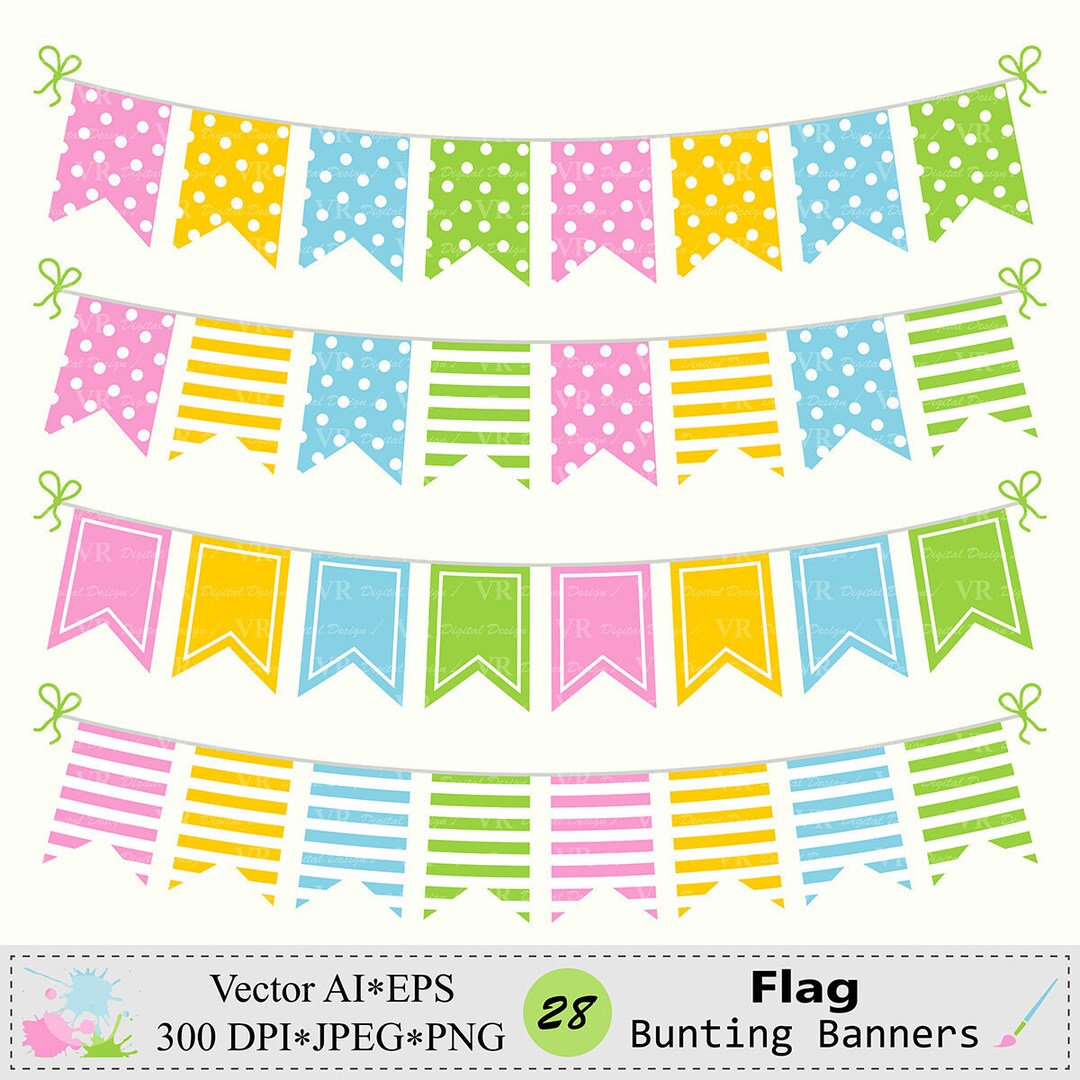 Flag Bunting Banners Clip Art, Birthday Party Bunting Banners Clipart ...