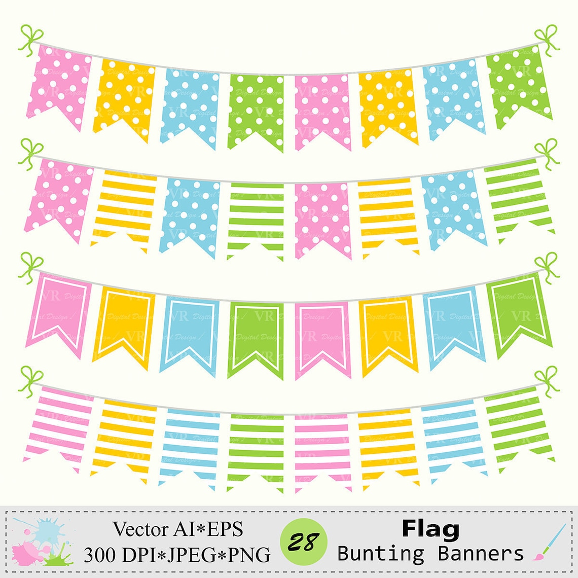 Flag Bunting Banners Clip Art, Birthday Party Bunting Banners Clipart ...