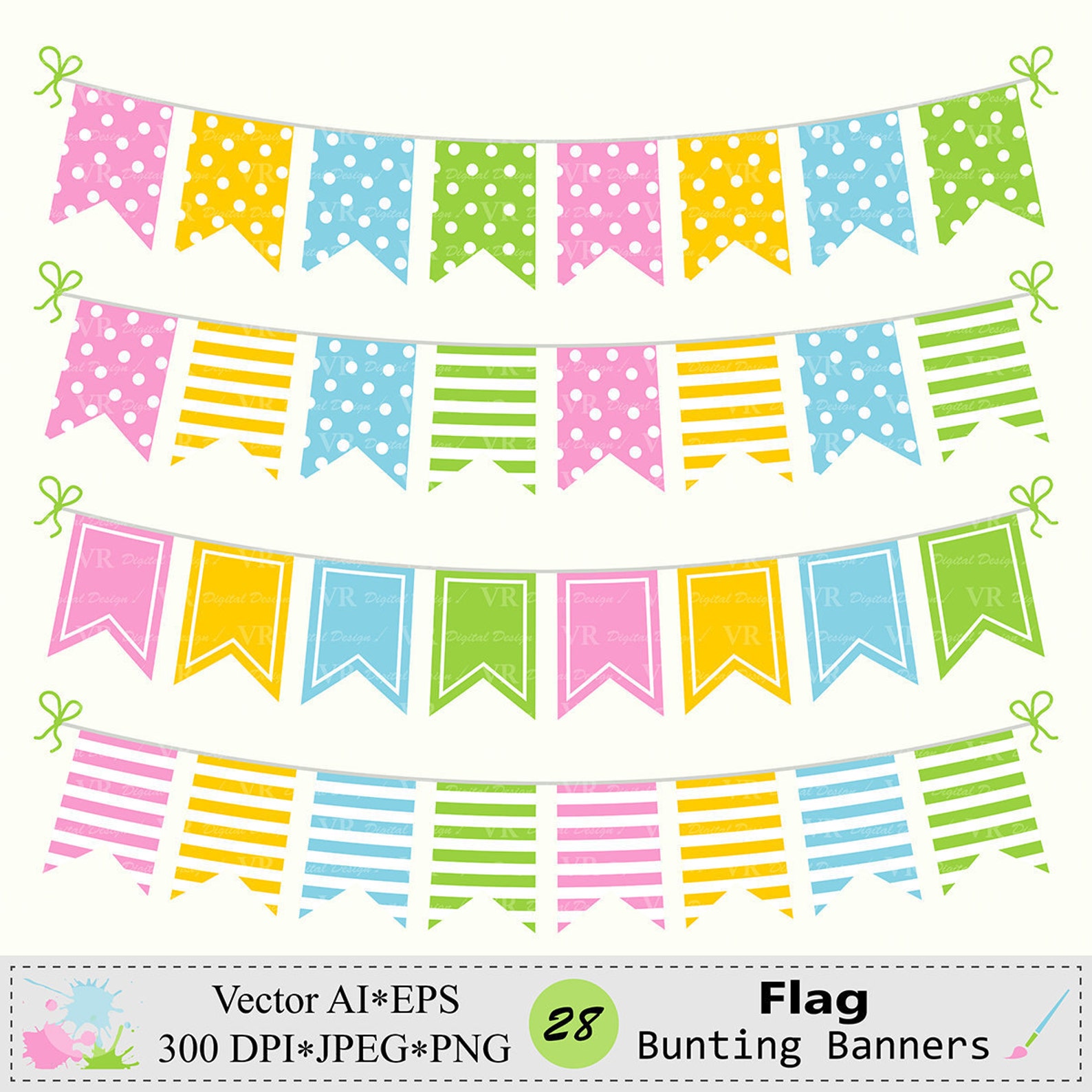 Flag Bunting Banners Clip Art, Birthday Party Bunting Banners Clipart ...