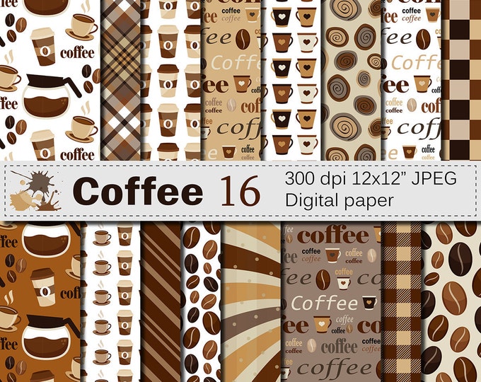 Coffee Digital Paper Set, Coffee Bean Digital Paper, Coffee Cup ...