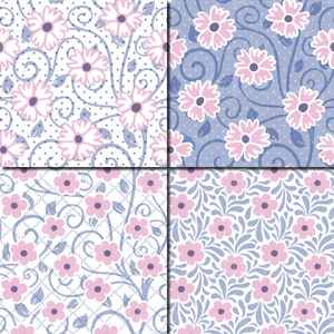 Floral Swirls Digital Paper, Blue, Pink and Purple Floral Seamless ...