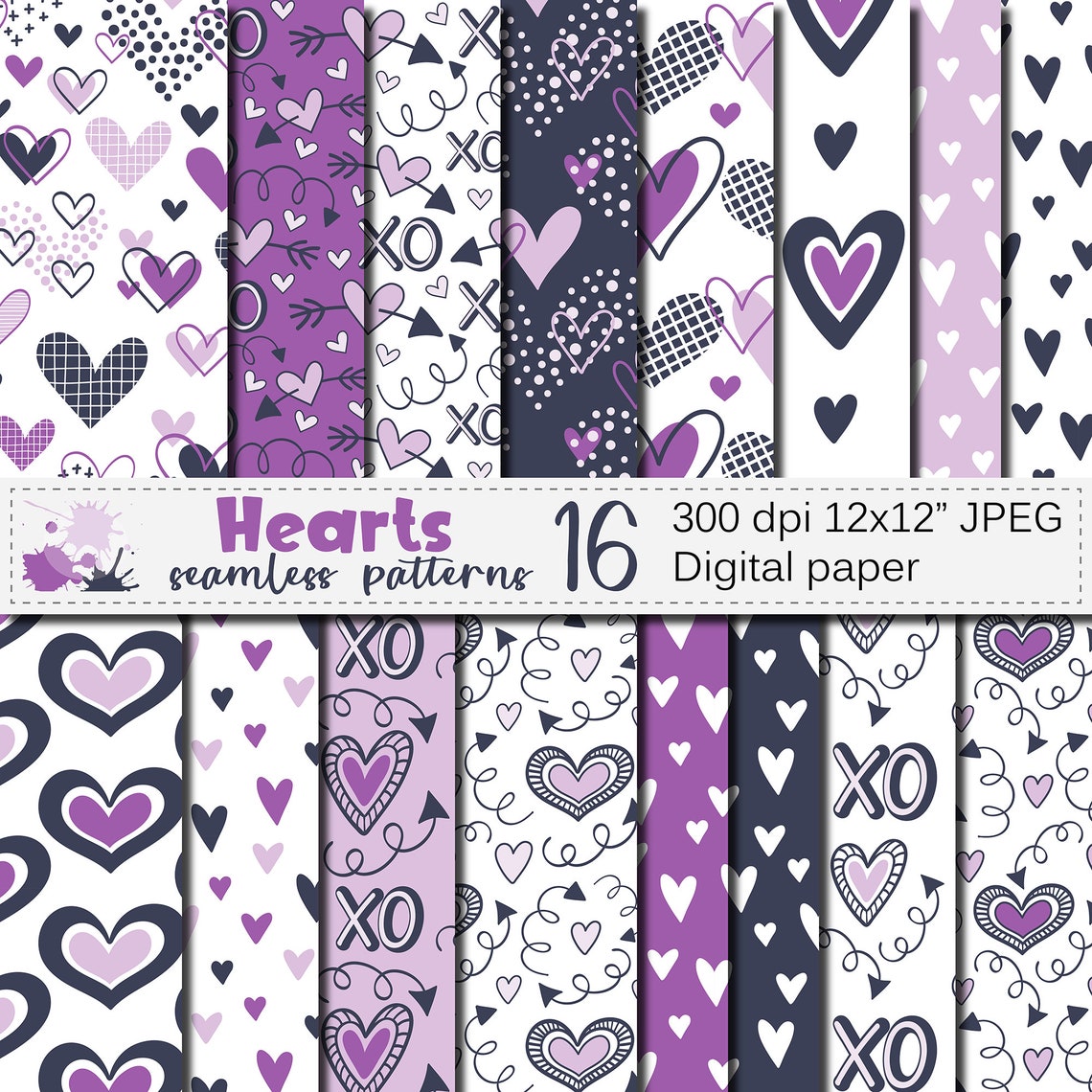 Hearts Digital Paper Purple Valentine's Day Seamless - Etsy