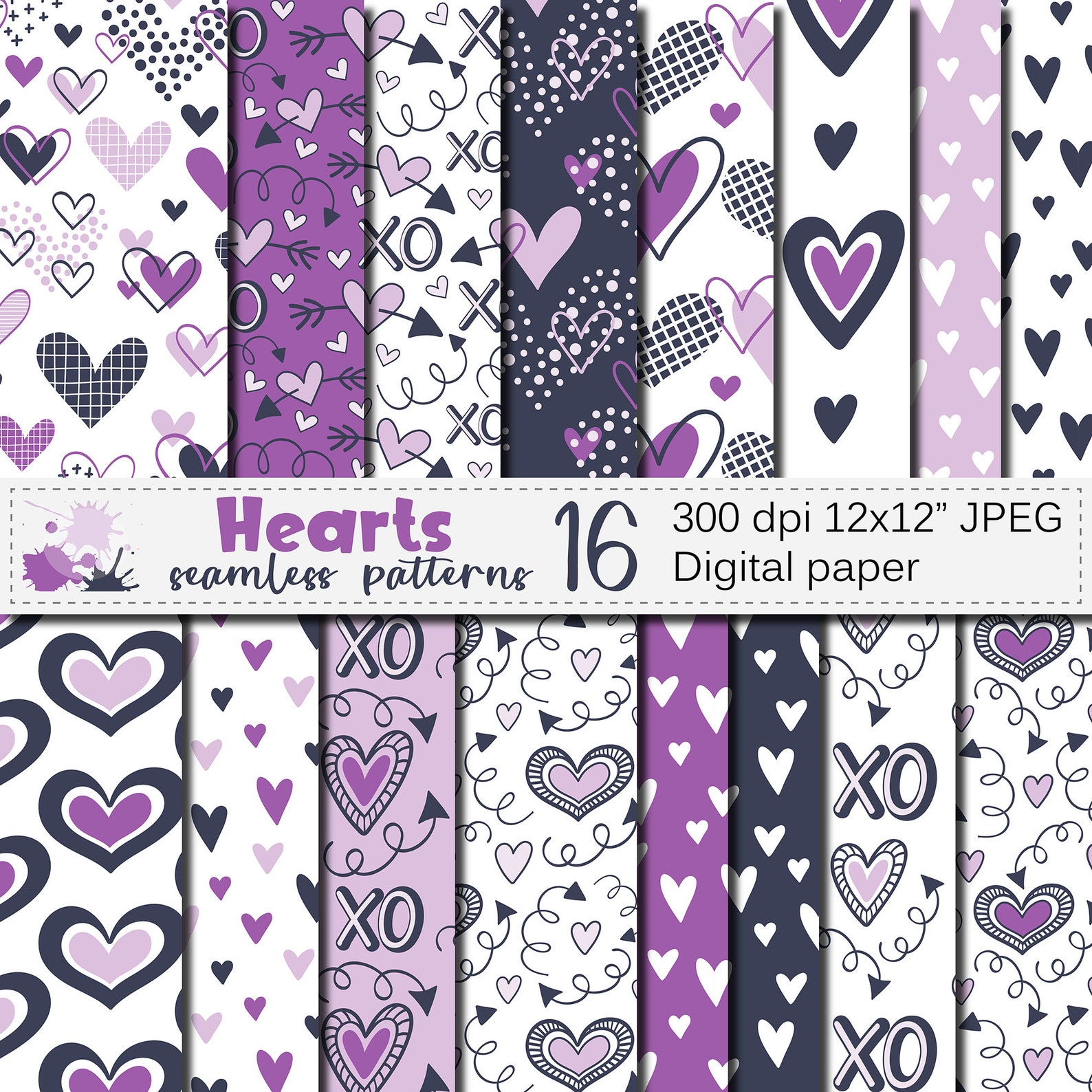 Hearts Digital Paper Purple Valentine's Day Seamless - Etsy