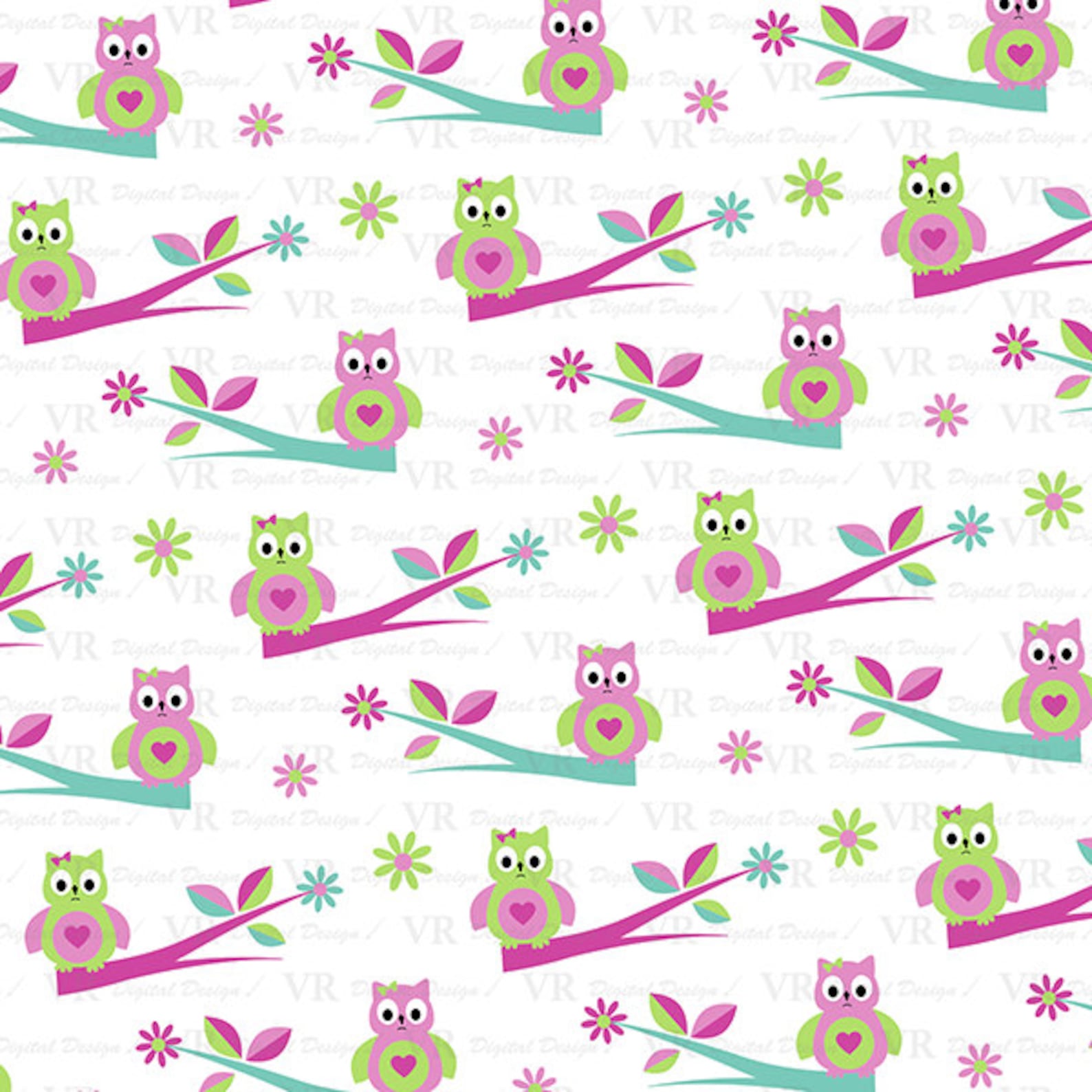 Birds and Owls Digital Paper Set Scrapbooking Papers Pink - Etsy