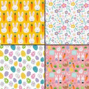 Easter Bunny Digital Paper, Bright Easter Seamless Patterns With ...