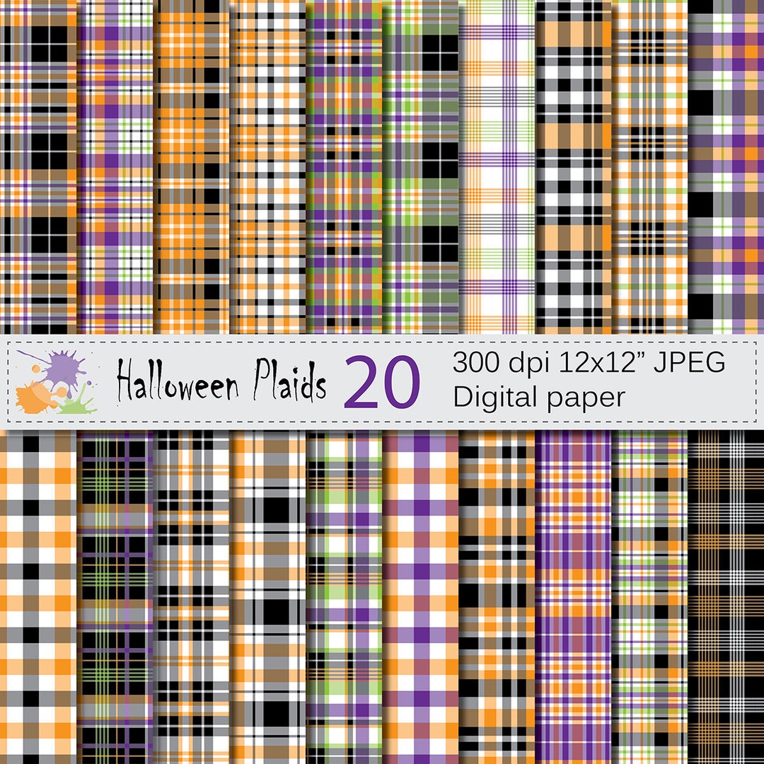 Halloween Plaids Digital Paper Set, Halloween Plaid Digital Papers ...