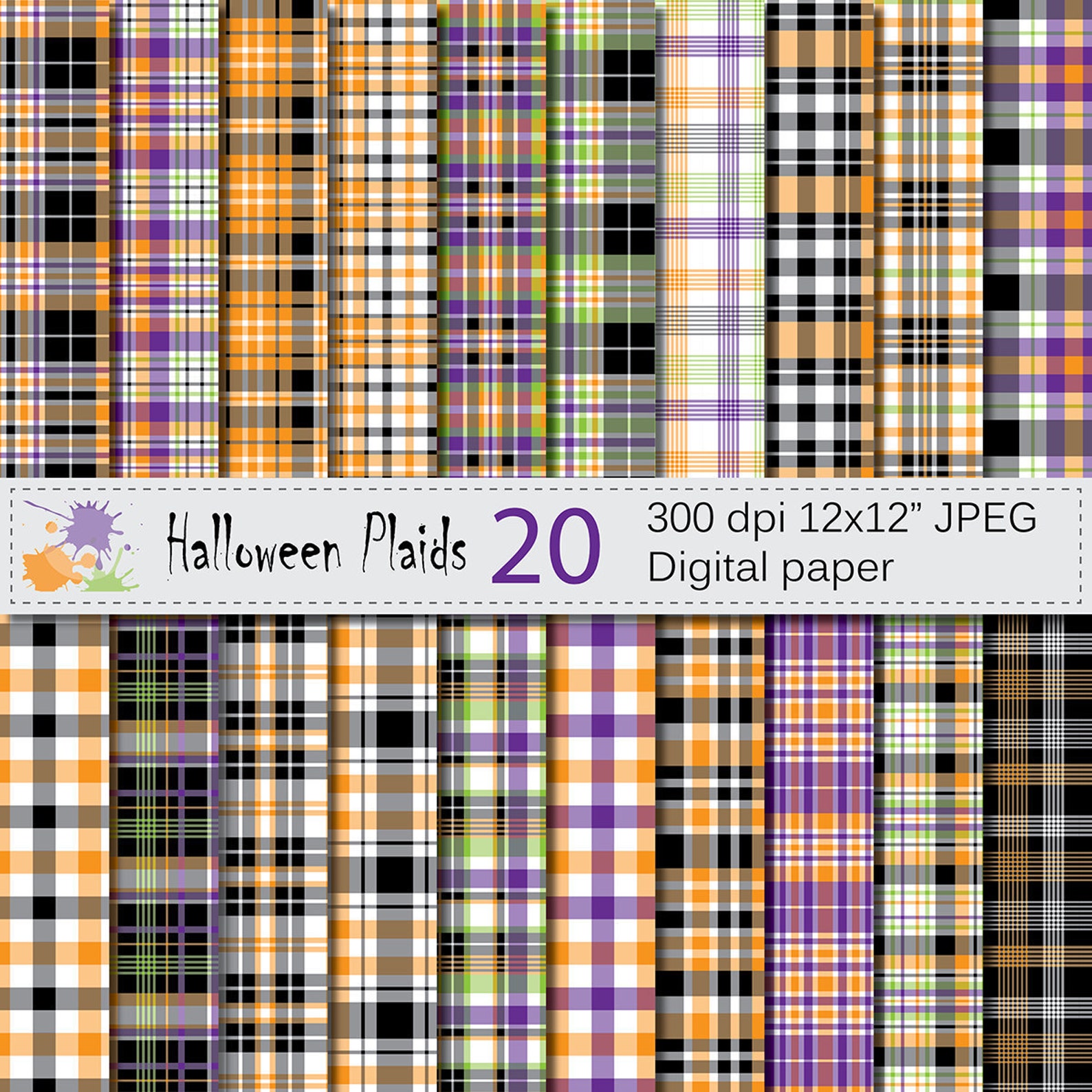 Halloween Plaids Digital Paper Set, Halloween Plaid Digital Papers ...