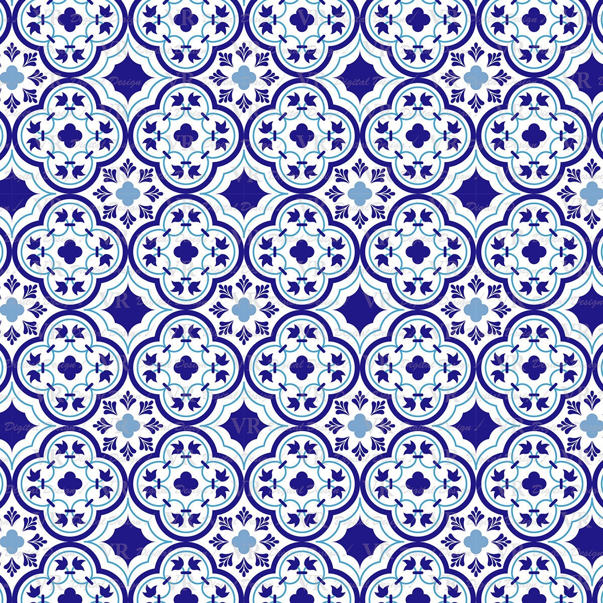 Blue Moroccan Digital Paper Set, Blue Ornamental Scrapbook Digital ...