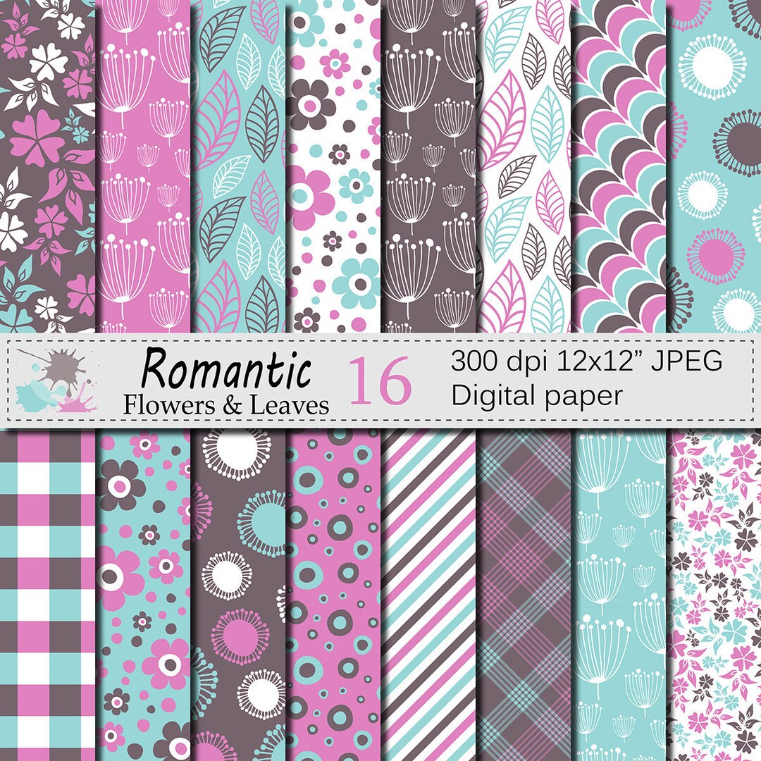 Romantic Flowers and Leaves Digital Paper, "romantic" Spring Printable ...