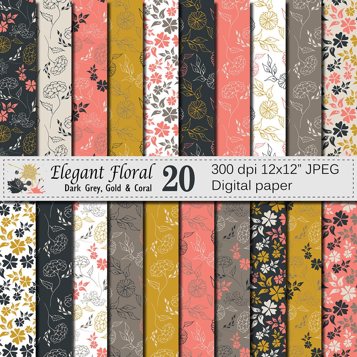 Seamless Elegant Floral Digital Paper, Hand Drawn Flowers Seamless ...