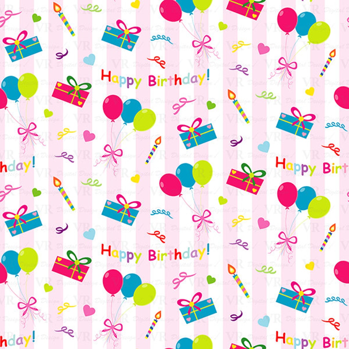 Happy Birthday Digital Paper Set With Balloons and Presents, Kids ...