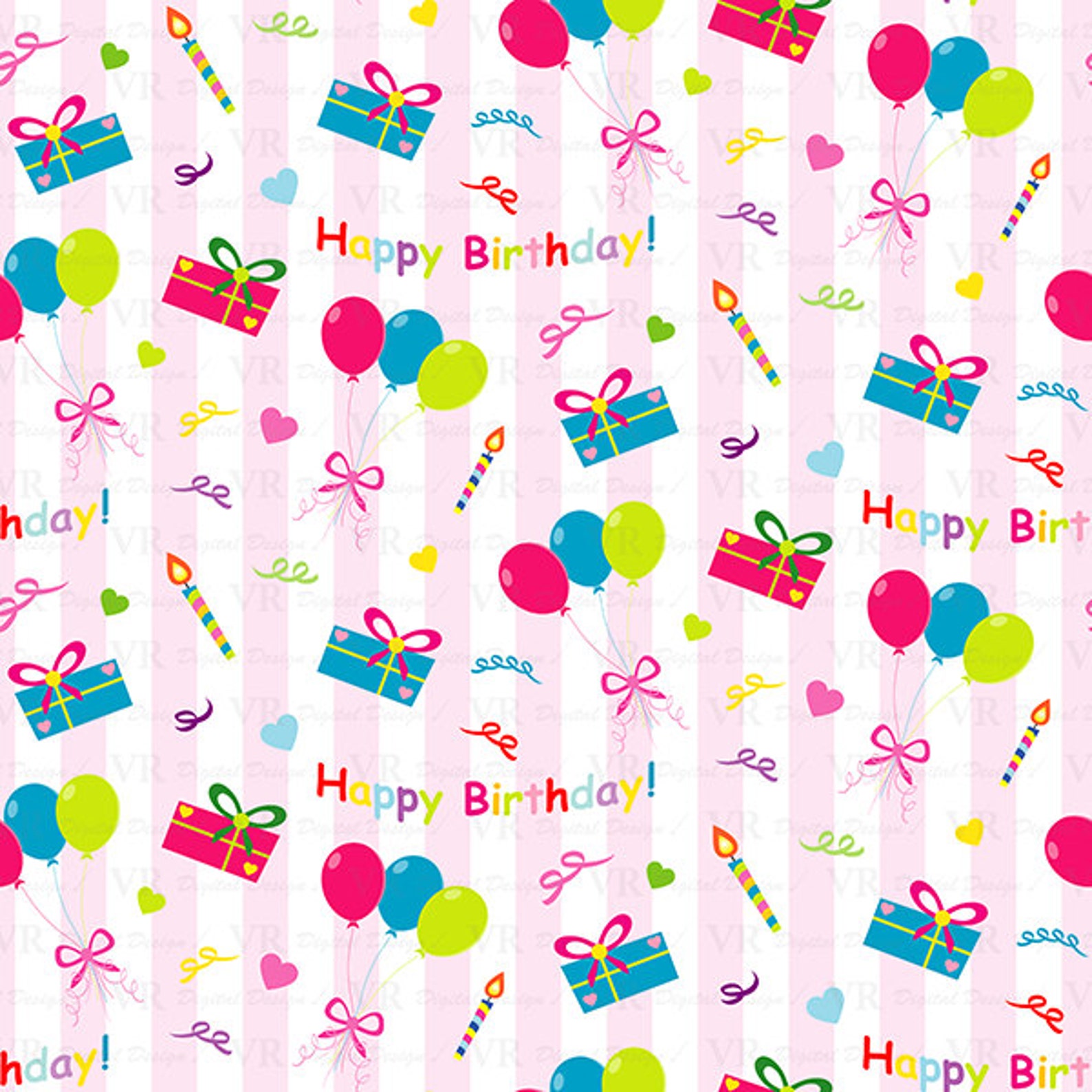 Happy Birthday Digital Paper Set With Balloons and Presents, Kids ...