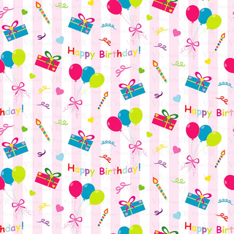 Happy Birthday Digital Paper Set With Balloons and Presents, Kids ...
