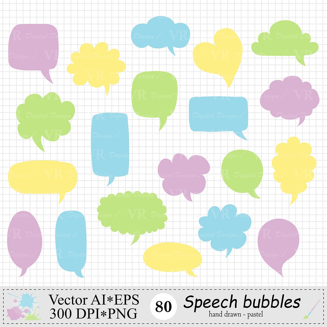 Speech Bubbles Clipart, Hand Drawn Text Clouds Clipart, Pastel Digital ...