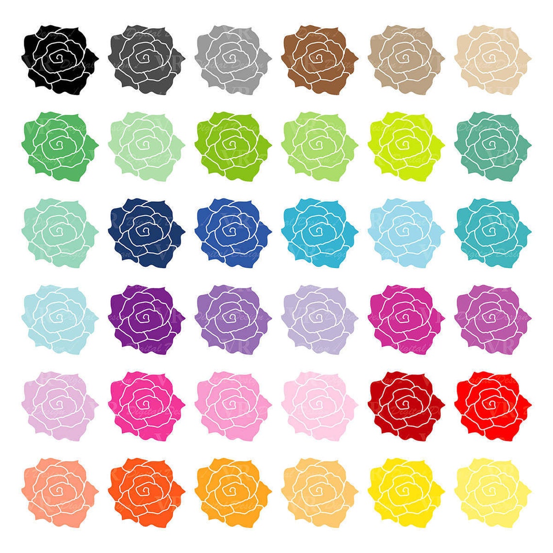 Roses Clip Art, Rainbow Roses Clipart, Planner Stickers Clipart ...