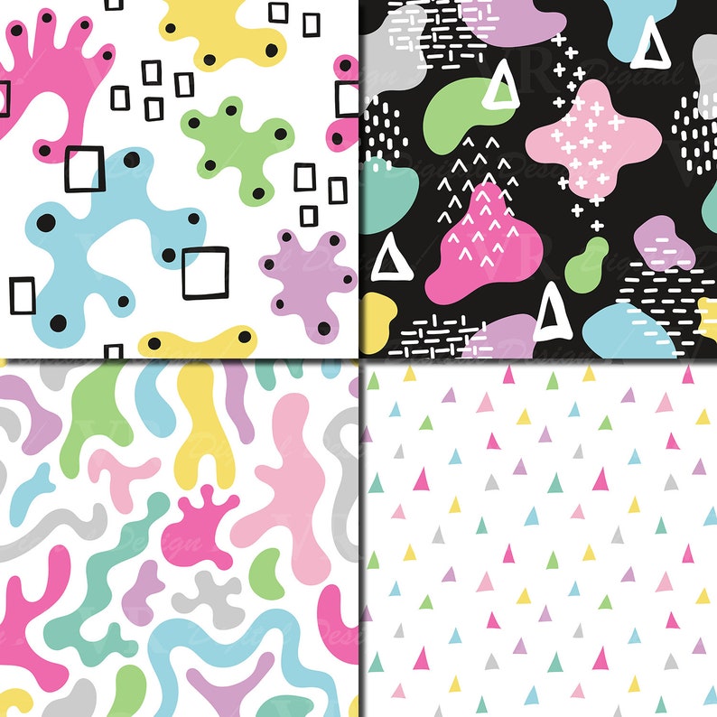 Bright Abstract Digital Paper, Seamless Hand Drawn Geometric Patterns ...