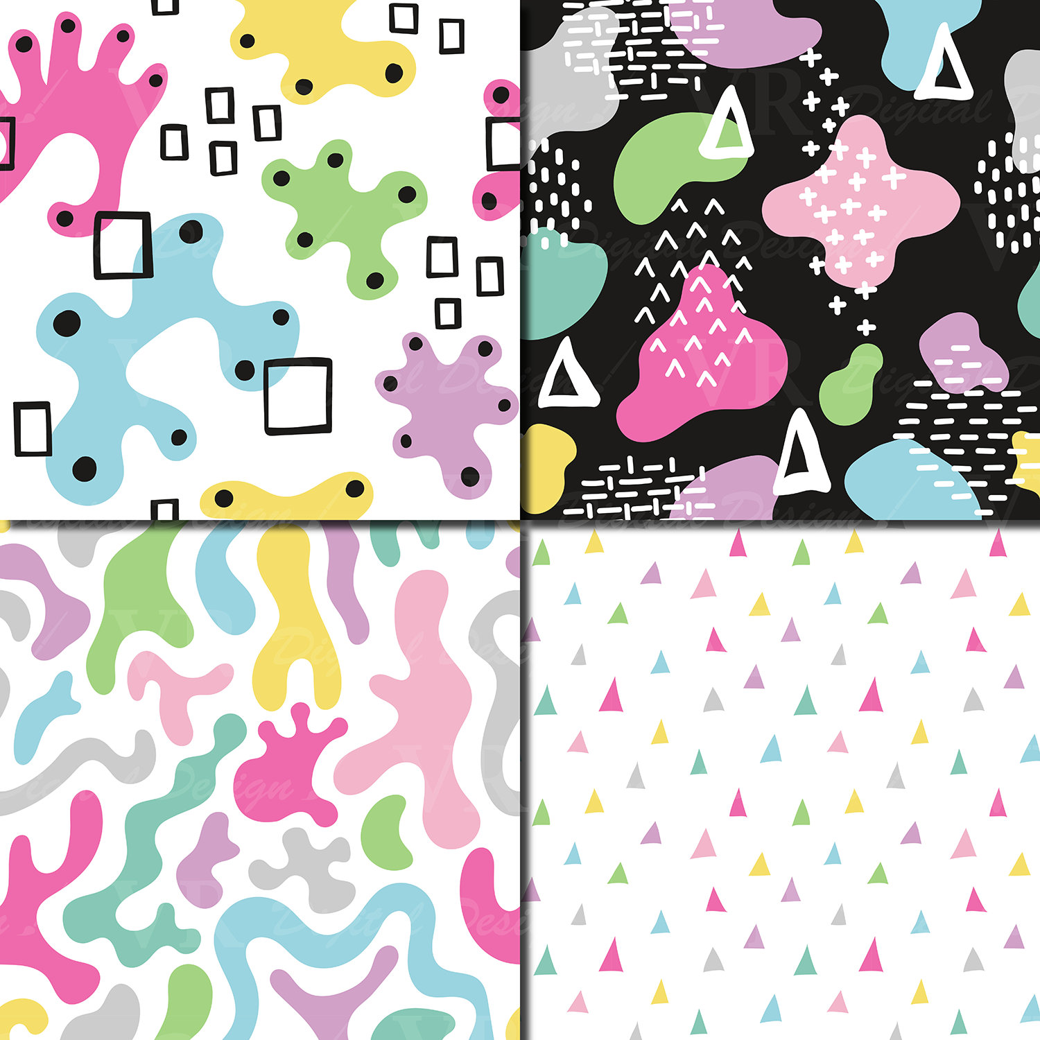 Bright Abstract Digital Paper, Seamless Hand Drawn Geometric Patterns ...