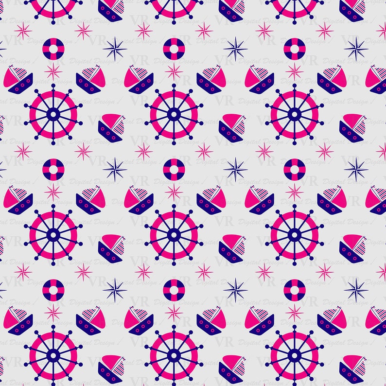 Nautical Pink and Blue Digital Papers, Anchor Printable Scrapbook ...