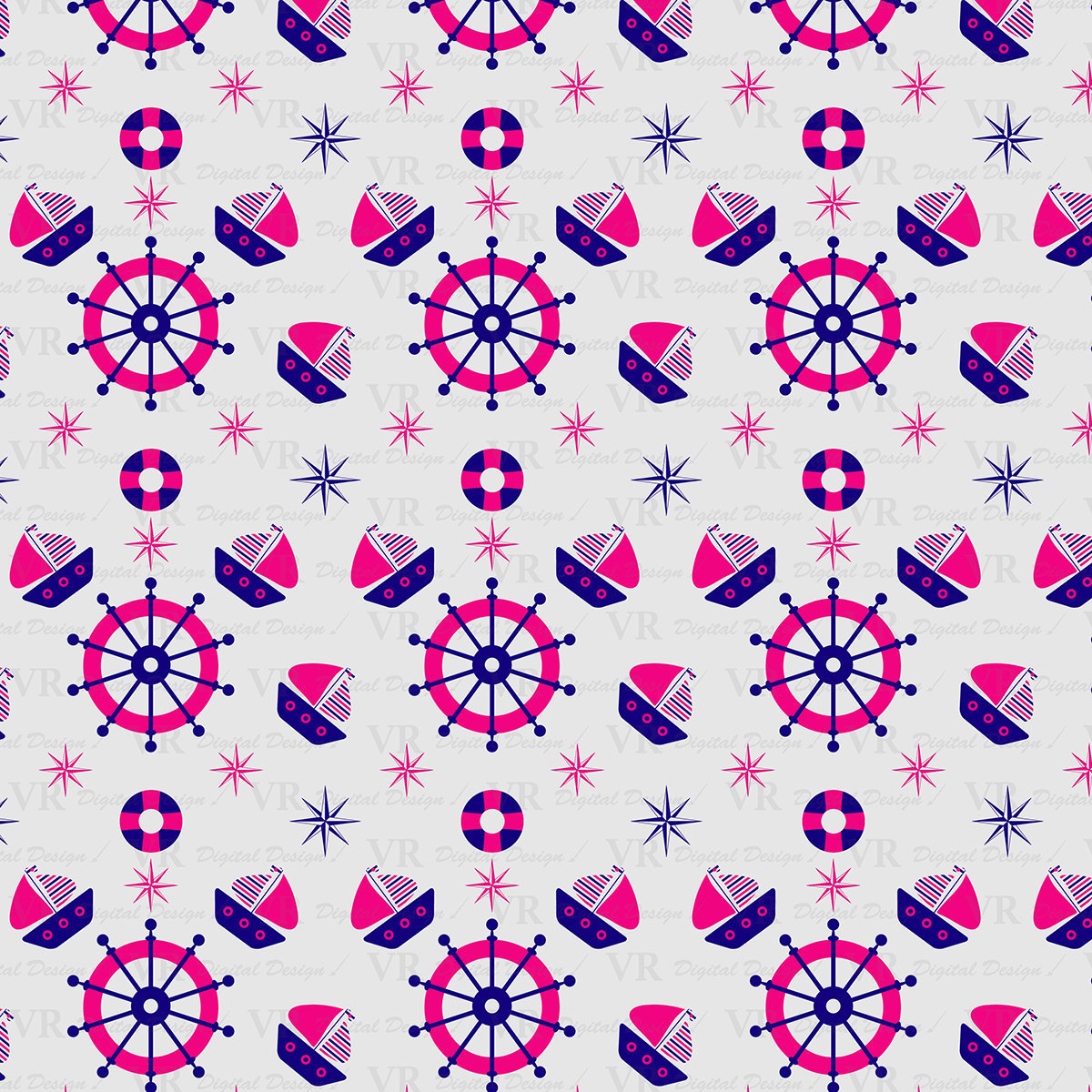 Nautical Pink and Blue Digital Papers, Anchor Printable Scrapbook ...