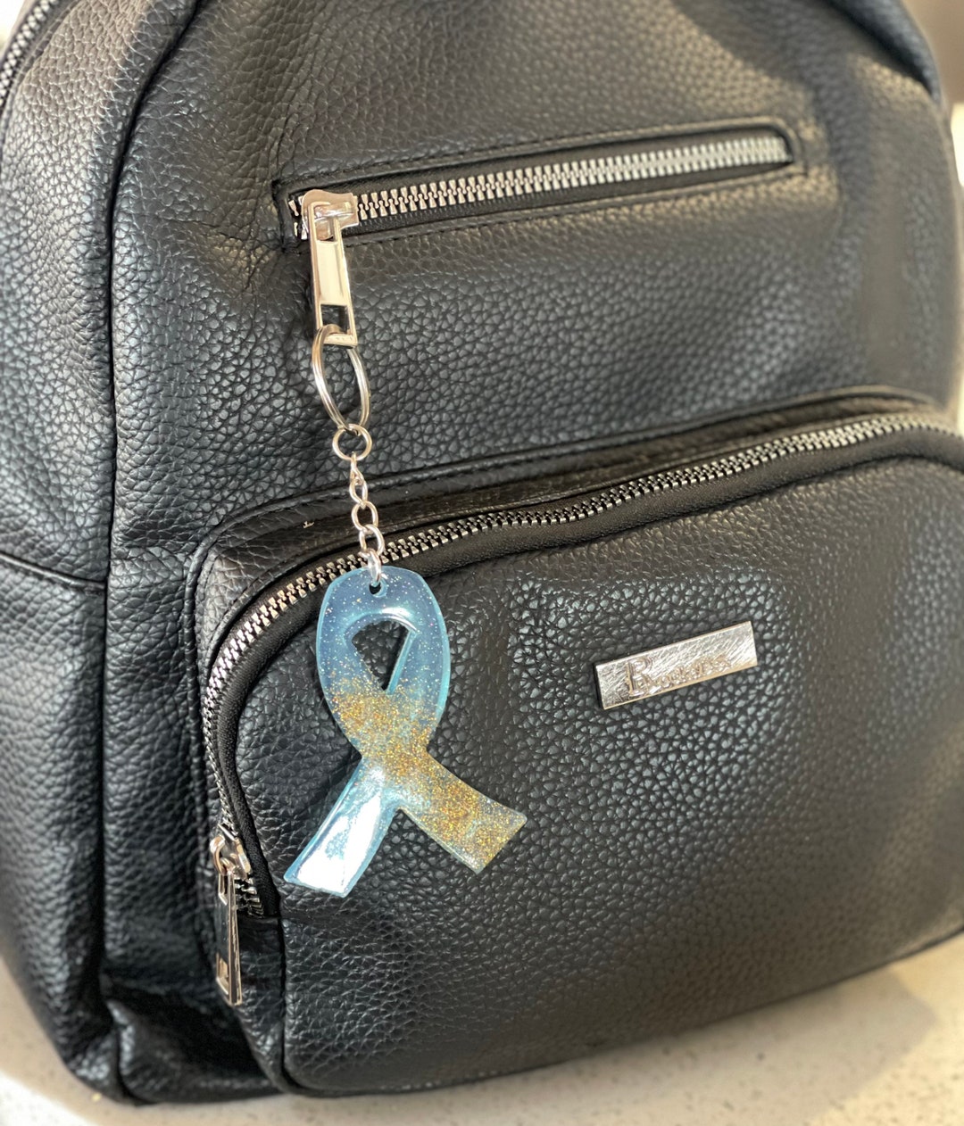 Diabetes Ribbon Keychain, Epoxy Light Blue With Gold Sparkles. Custom ...