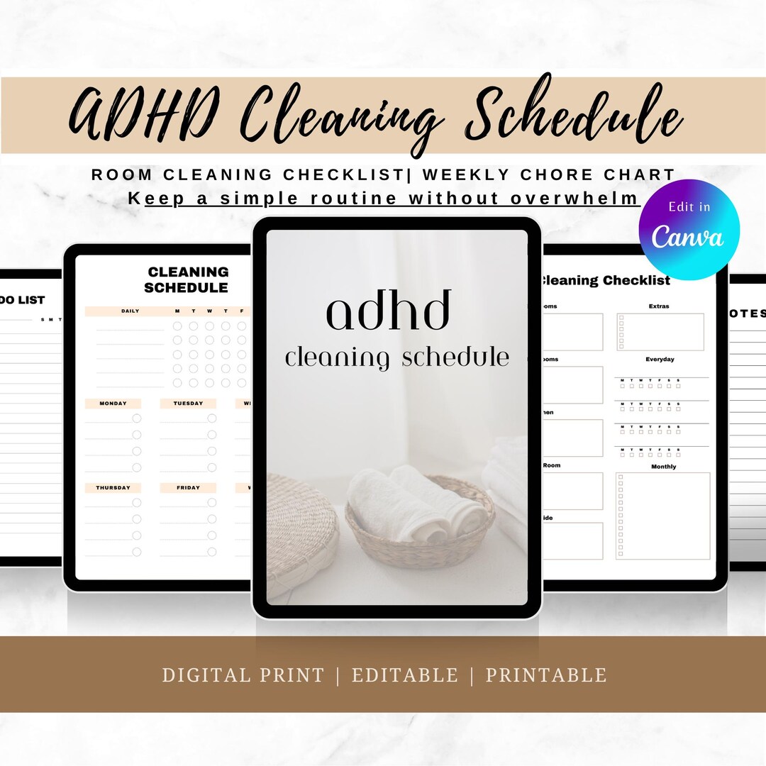 Digital ADHD Cleaning Schedule – Room Checklist, Weekly Chore Chart, To ...