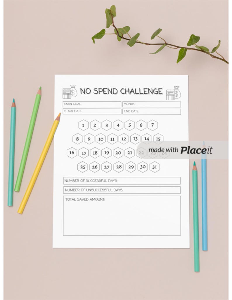 No Spend Challenge Printable | Savings Challenge | Budget Worksheet ...