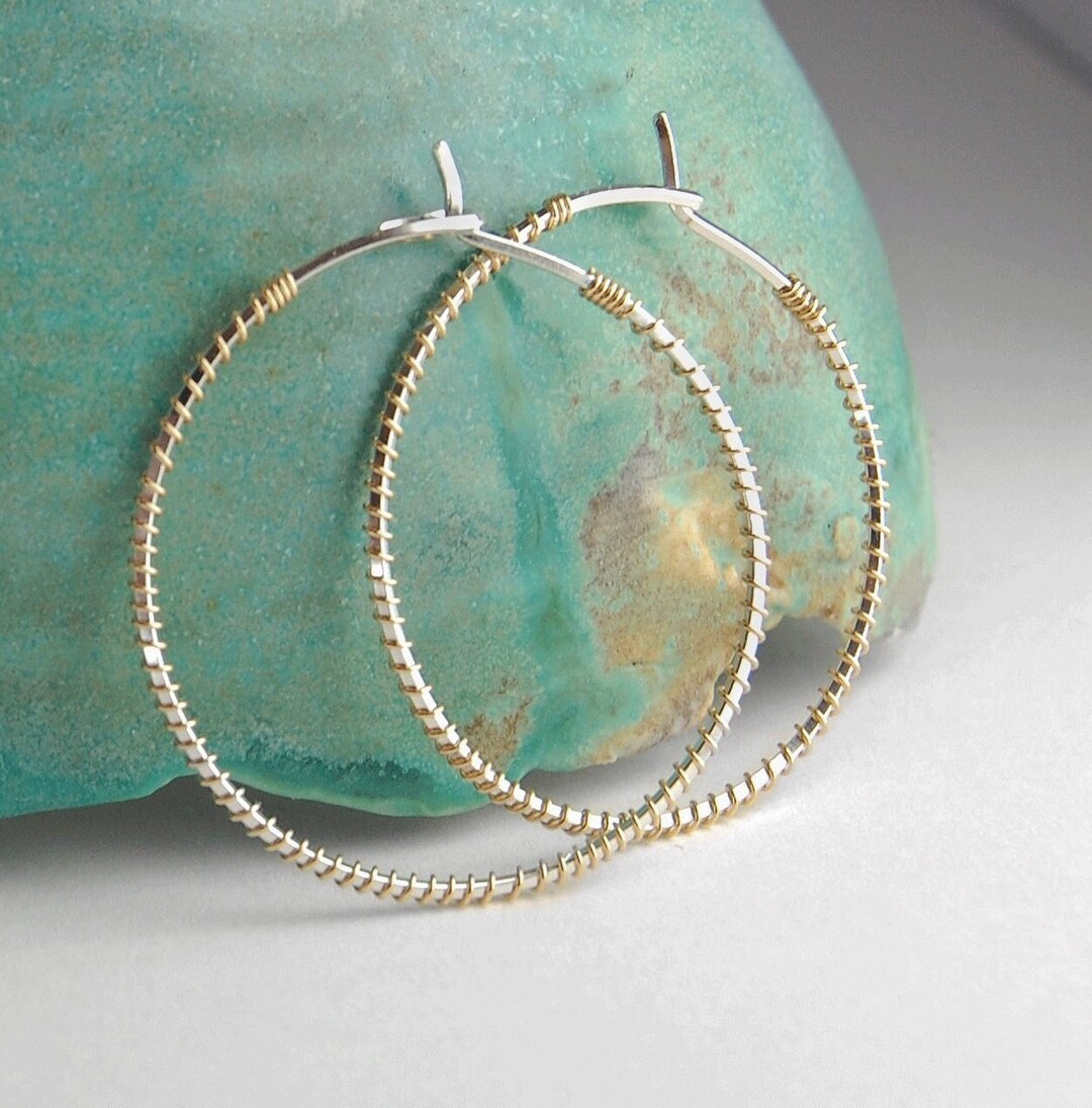 Mixed Metal Hoops,mixed Metal Earrings,silver Hoop Earrings,two Tone ...