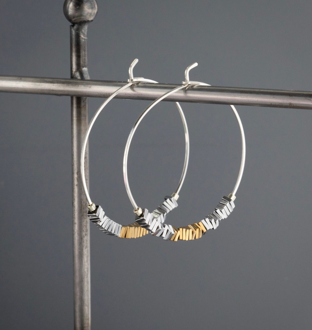 Mixed Metal Hoops,silver and Gold Hoop Earrings,two Tone Earrings ...