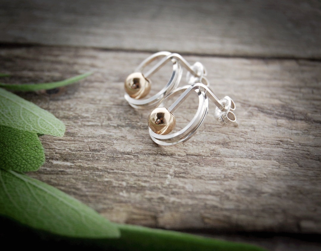 Sterling Silver Earrings,gold and Silver Earrings,circle Earrings,mixed ...