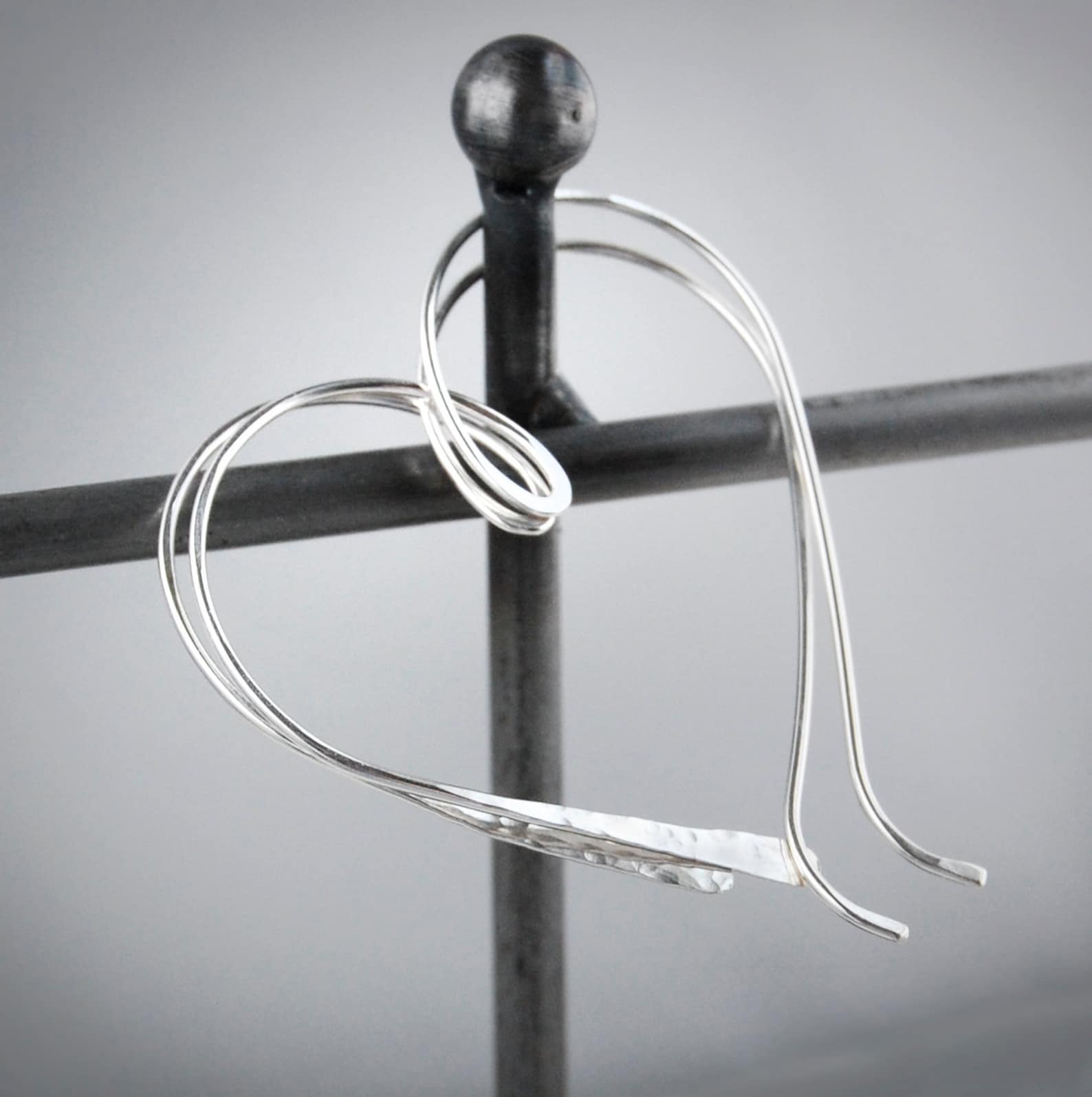 Silver Heart Hoop Earringslarge Heart Hoopshammered - Etsy