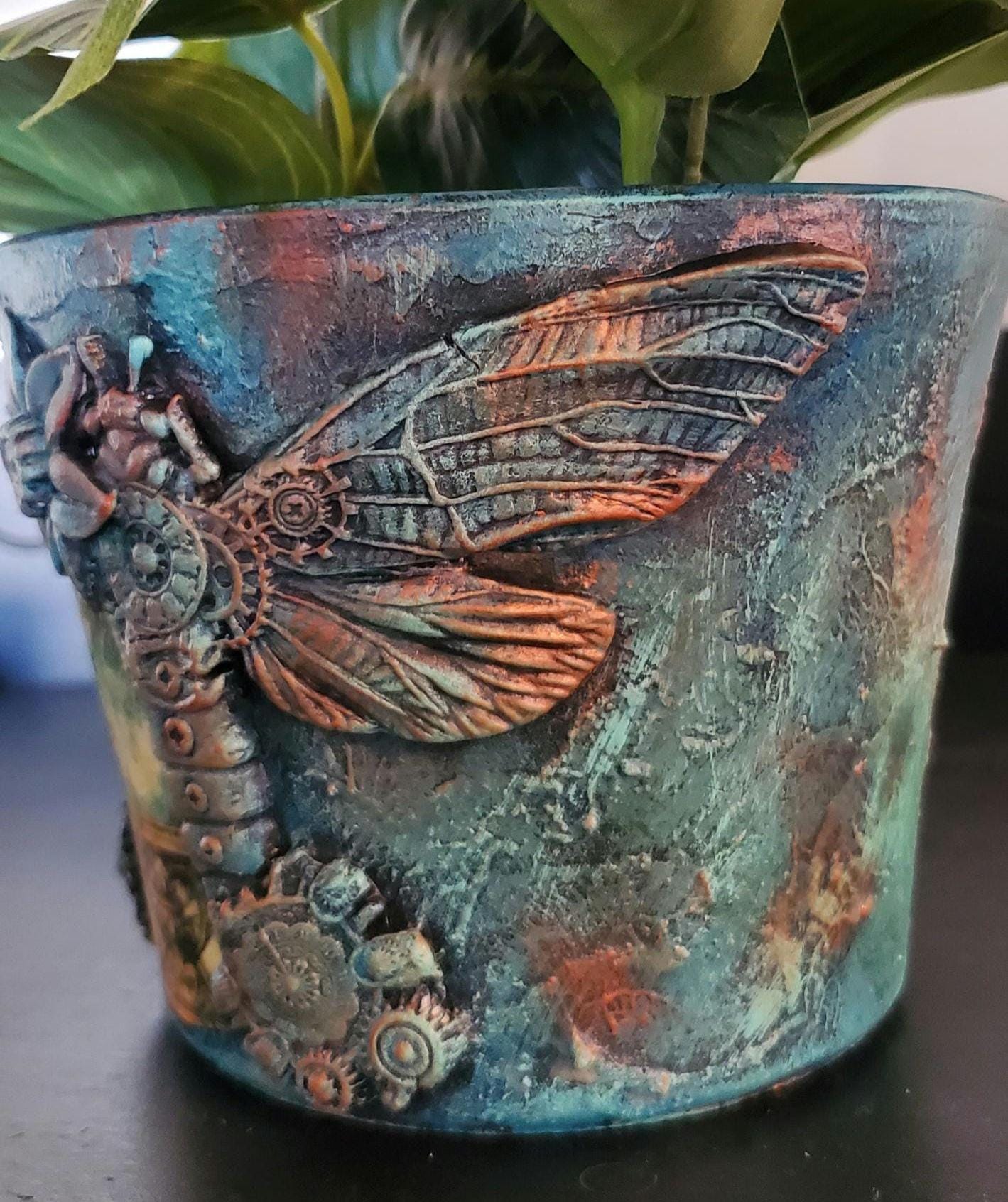 Whimsical, Steampunk Design Decorative Pot With Vintage Gear and Globe ...