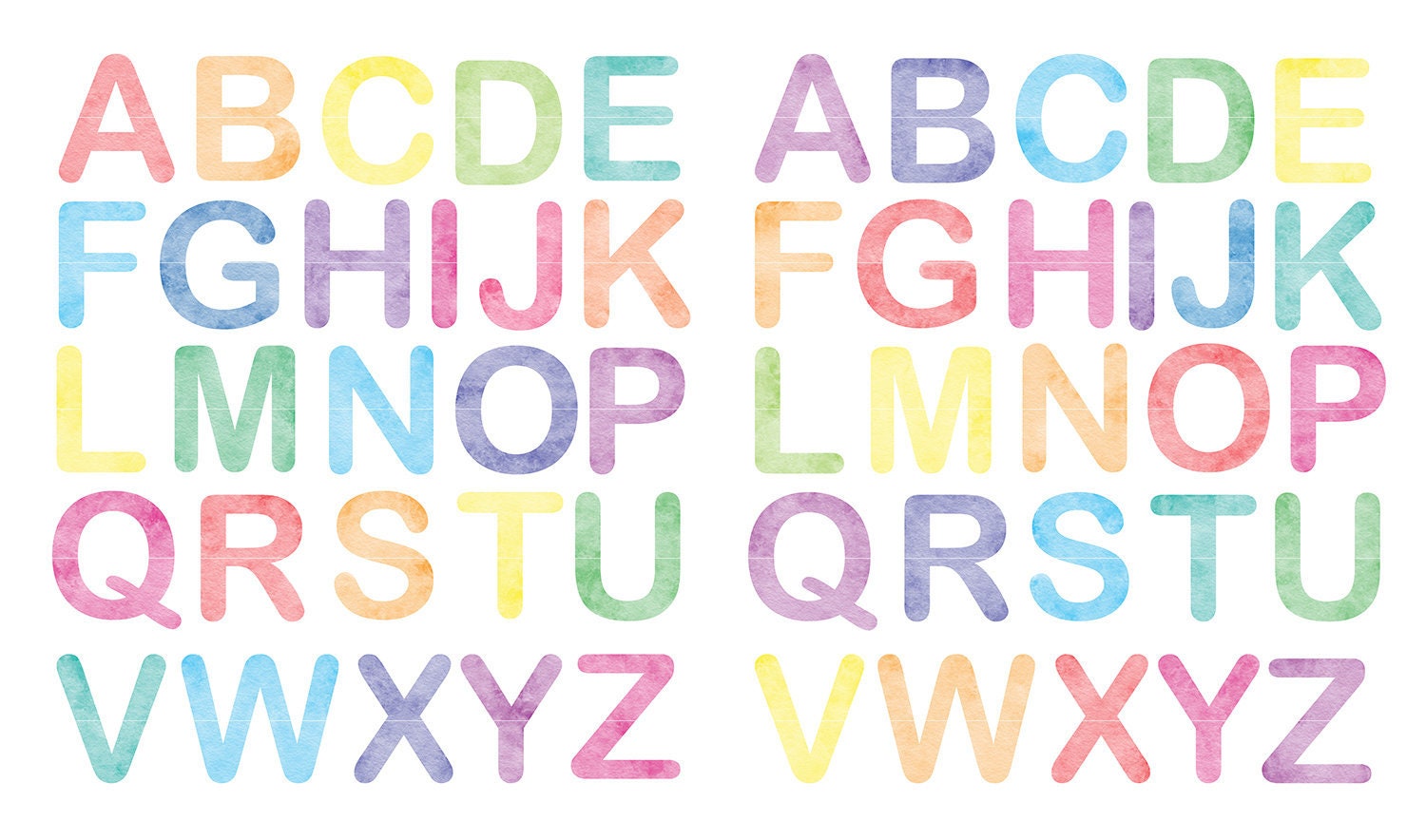 52 Watercolor Rainbow Alphabet Cliparts 2 Uppercase Capital - Etsy