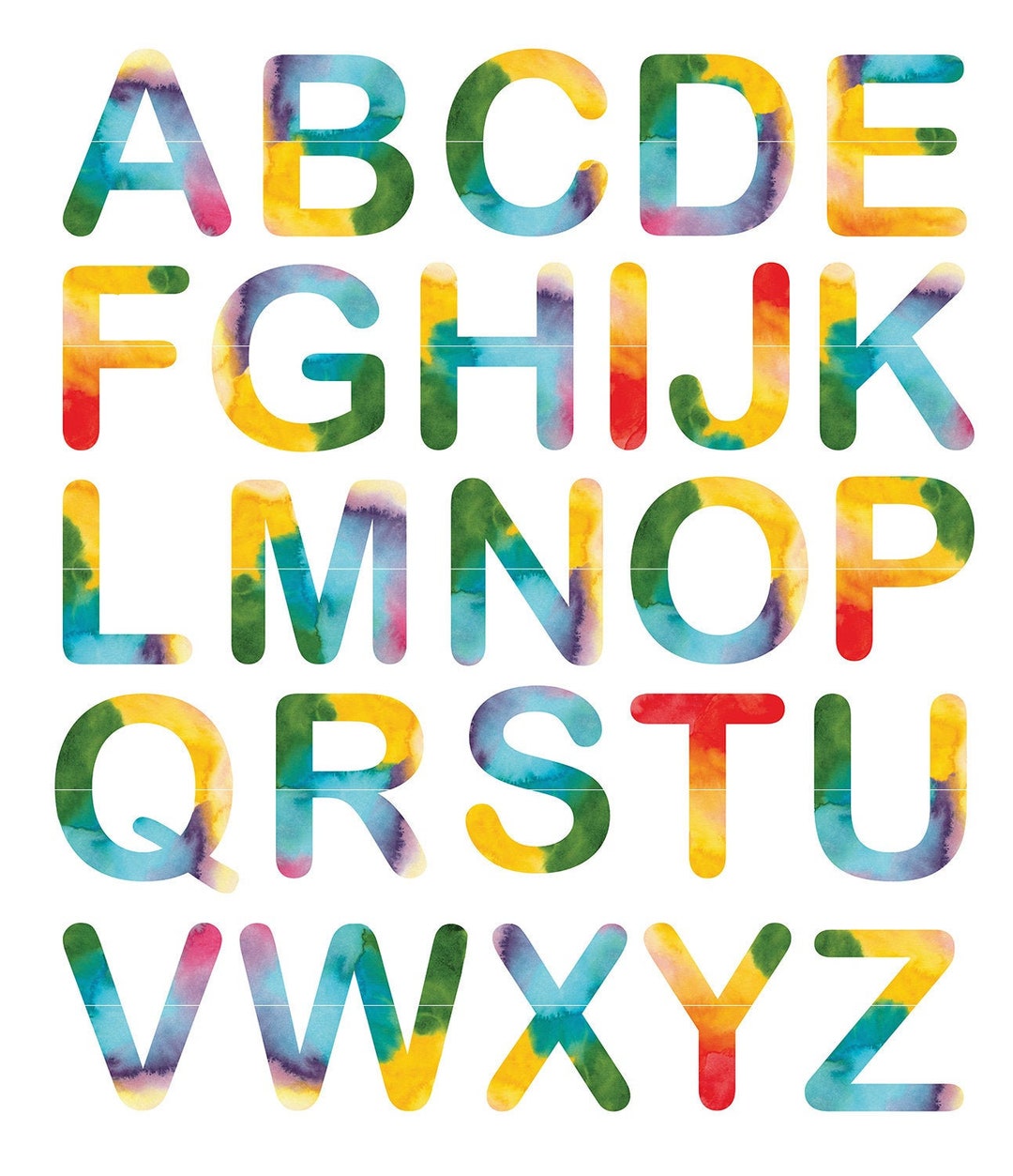 26 Watercolor Rainbow Alphabet Cliparts, Uppercase Capital Letters ...