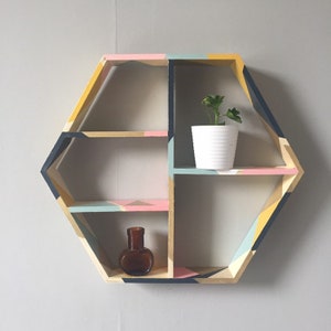 NEW *wooden Painted Shelf - Hand Painted Colourful Wood Wall Mounted ...