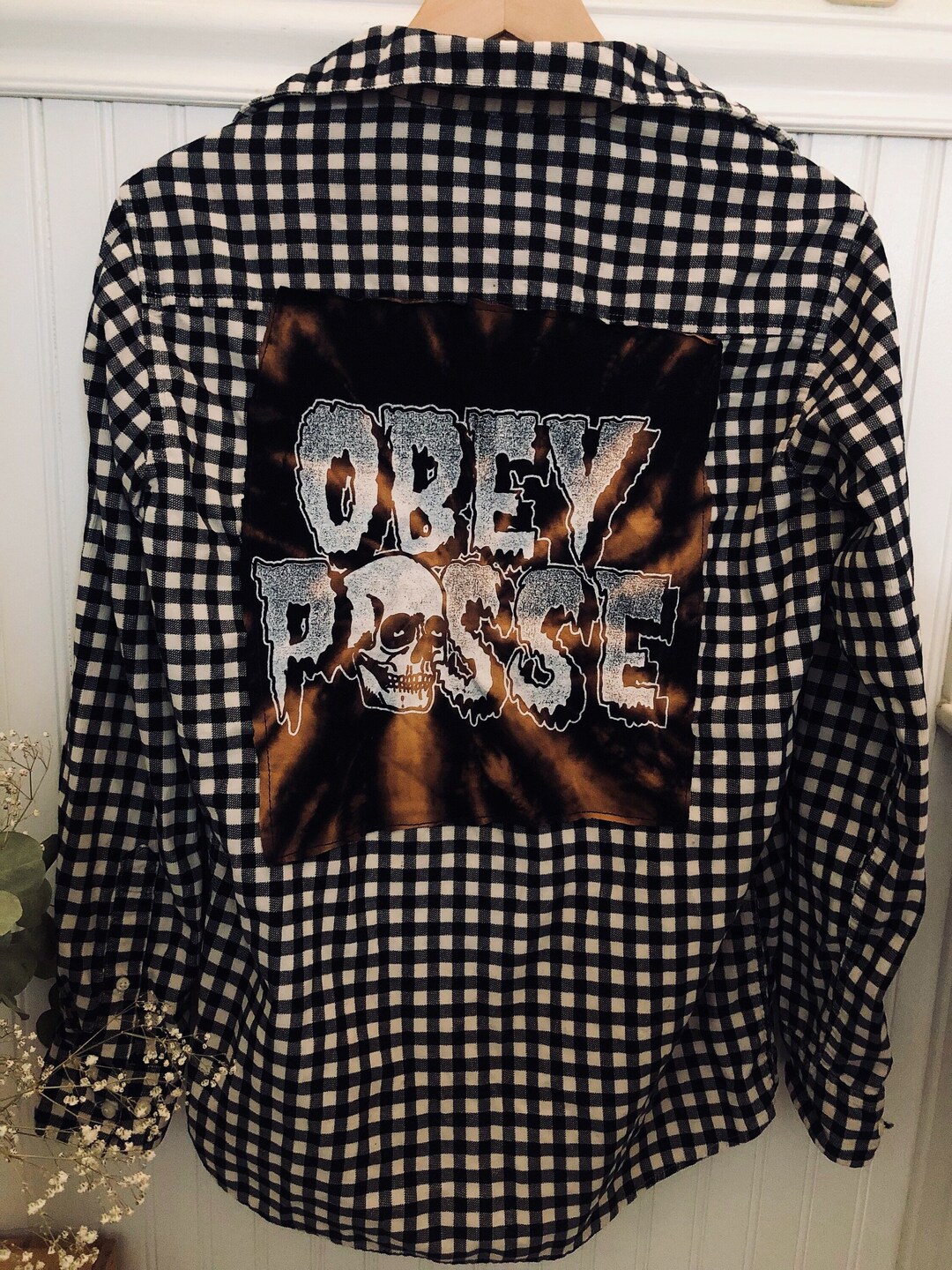 Chemise Obey, flanelle avec patch sur le dos, chemise en flanelle ...