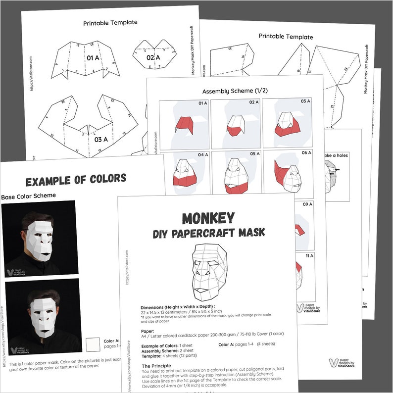 Gorilla Papercraft Monkey Mask Gorilla 3D Paper Mask 3D | Etsy