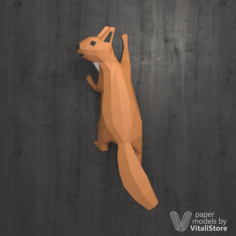 Papercraft Squirrel Paper Craft Template Squirrel 3d Wall Art | Etsy