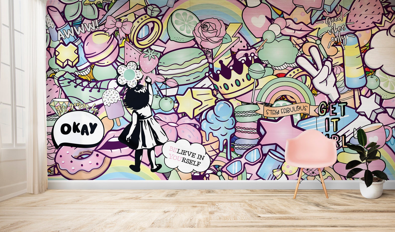 Pastel Girls Graffiti Abstract Wallpaper - Etsy