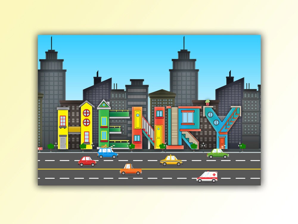 Personalised City Buildings Inspired Name Canvas | Etsy